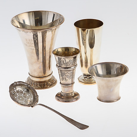 SILVER ITEMS, 5 pcs, 1800s / 1900s. Weight about 360 grams. Silver ...