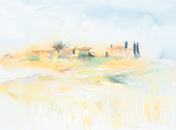 DANIEL KIRCHHOFER. Landscape with houses, watercolor, signed. Art ...