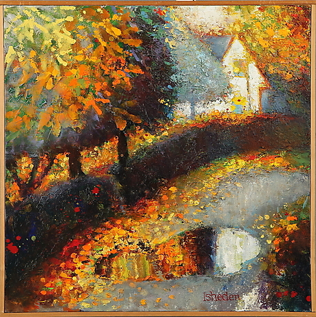 PER-INGE ISHEDEN. Landskap med hus, olja på duk, signerad. Konst ...