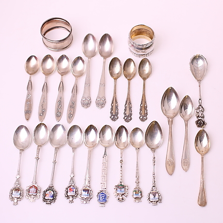 SILVER OBJECTS, gross weight = 250 grams, spoons and napkin rings ...
