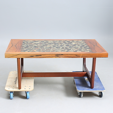 COFFEE TABLE, exotic wood. Disc with embedded stones. Furniture ...