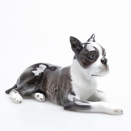 FRITZ HEIDENREICH. Boston Terrier lying down, porcelain, Rosenthal ...
