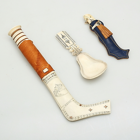2 KNIVES and SPOON, reindeer horn/bone, Sami work, 1900s. Swedish Folk ...