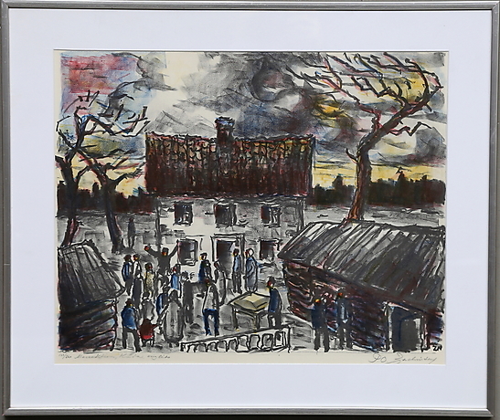 PER-OLOF PEO ZACHRISSON. Auction in Kinda. Color lithograph, signed and ...