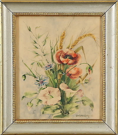 GRETA WISBORG. Flower still life, watercolour, signed and dated -43 ...