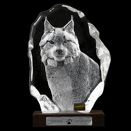 GLASS BLOCK, Lynx, WWF, Mats Jonasson, Målerås, signed. Glass - Other ...