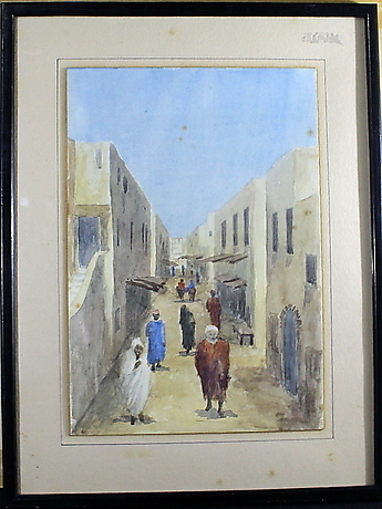 OIDENTIFIERAD KONSTNÄR. Watercolour, Street view, Indistinct sign. Art ...