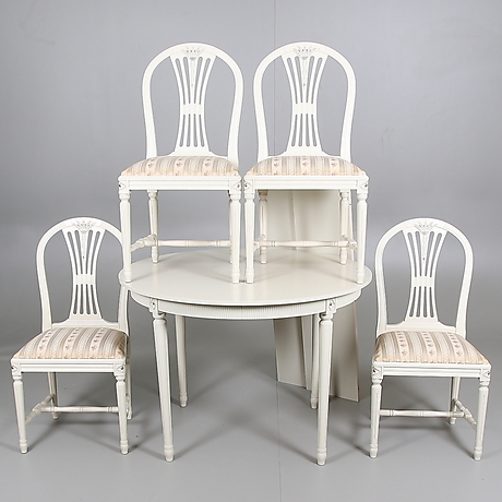 MATGRUPP, 7 delar, "Axet", Gustaviansk stil. 1900-talets mitt. Möbler ...