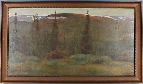 AUGUST BERG. Mountain landscape, oil on canvas, signed. Art - Paintings ...