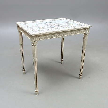 TABLE, Gustavian style, tile painting after model from Rörstrand 1846 ...