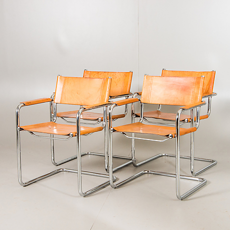 ARMCHAIRS, 4 pieces, leather with chrome base, Renate, Italy. Furniture ...