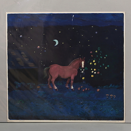 GÖRAN FOLCKER. Horse by apple tree, color lithograph, signed and ...
