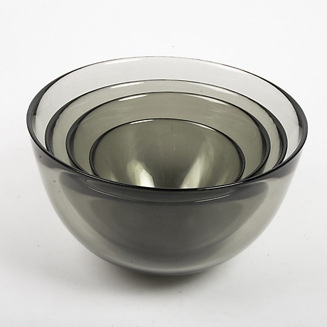 CUENCO, 4 piezas, vidrio color humo, "Fuga", Orrefors. Vidrio y cristal ...