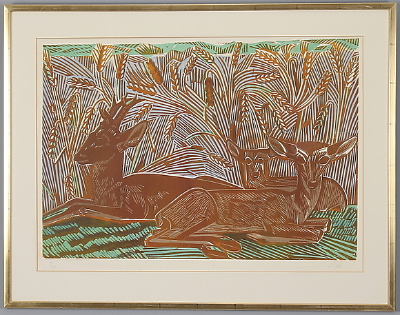 AXEL SALTO. Recumbent deer, lithograph, signed and numbered 2/10. Art ...