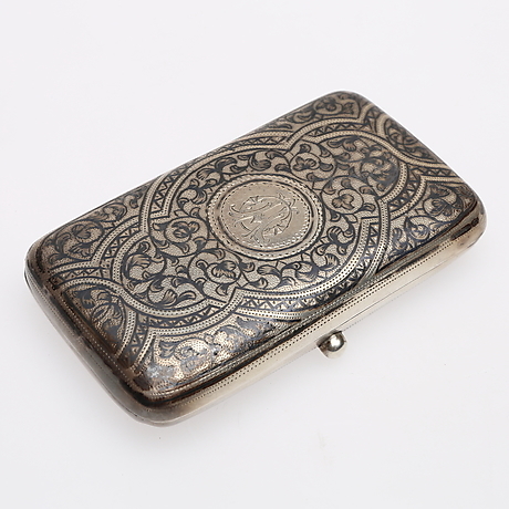 CIGARETTE CASE, silver with niello decoration, undisclosed master stamp ...