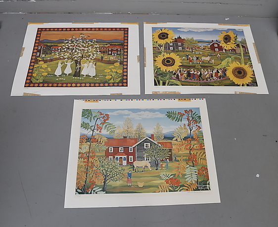 STINA SUNESSON. Graphic sheets, 3 pcs. Signed in print and in pencil ...
