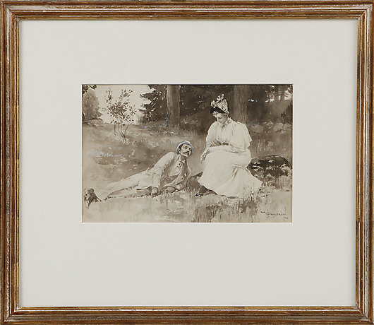VICTOR VICKE ANDRÉN. Figure scene, ink wash with white overlay, signed ...