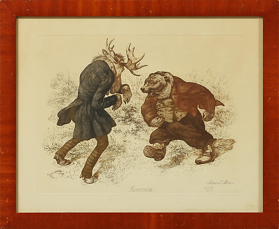 LOUIS MOE. "Rencontre", color etching, sign. Art - Engravings & Prints ...
