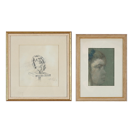 HELMER OSSLUND. Portrait, still life, 2 pcs, pastel, attributed, ink ...