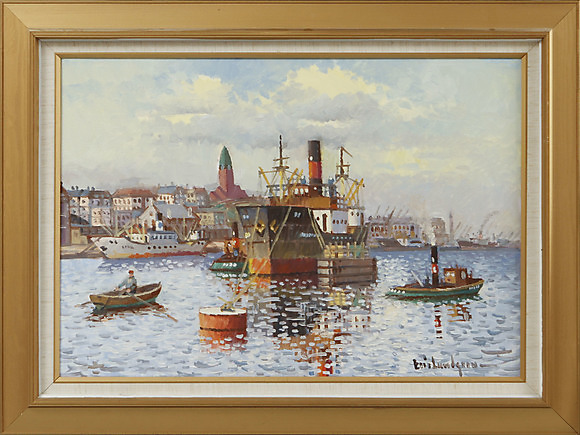 ERIC LUNDGREN. View of Gothenburg's harbour. Oil on canvas, signed. Art ...