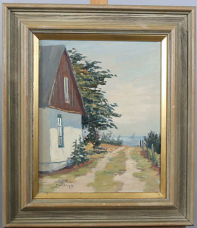KARL LUNDBORG. Oil on canvas, House by the sea, signed K Lundborg ...