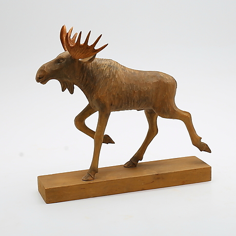 HELGE RUGLAND RUGSTORPARN. Sculpture, carved wood, Moose, signed. Art ...
