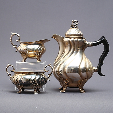 COFFEE SERVICE, 3 parts, silver, rococo style, Gab and CG Hallberg ...