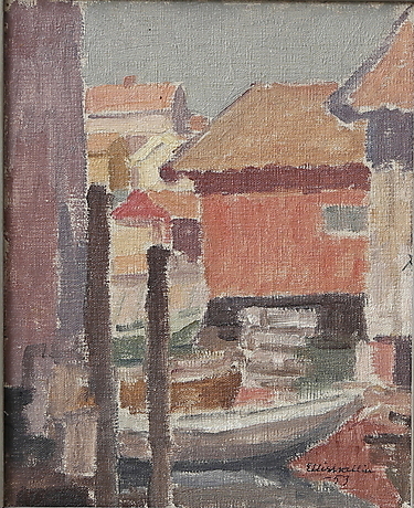 ELLIS WALLIN. "Old Sea Shacks". Oil on Board, signed and dated-53. Art ...