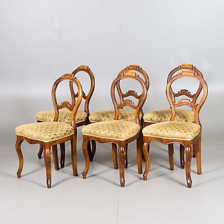 SILLAS, 6 piezas, madera teñida con tapizado verde, estilo Rococó ...