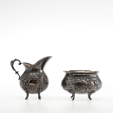 SUGAR BOWL and CREAM POT, silver, Gewe, 1974. Weight 200 grams. Silver ...