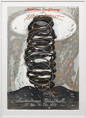 ELBA DAMAST. färglitografi, Landskrona Konsthall, numrerad 36/50 ...