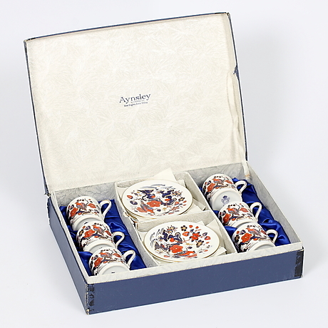 MOCCA CUPS and DISHES, 12 pieces, porcelain, "Bird of paradise", Aynsle ...