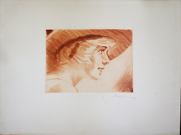 MAX BRÜNING. Drawing. female profile, signed. Art - Drawings - Auctionet