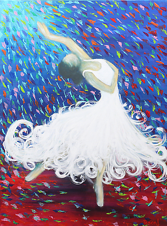 LOUISE PASCAL, acrylic on canvas, dancing woman, signed on verso. Art ...