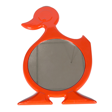 MIRROR in the shape of a duck, orange plastic, Poss, Denmark, 1960s ...