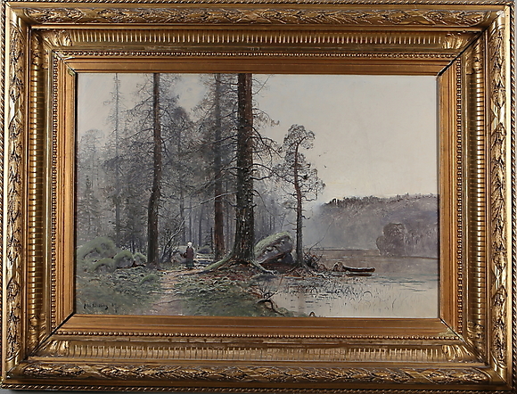 JOHN KINDBORG. Woman on a forest path, oil on canvas, signed and dated ...