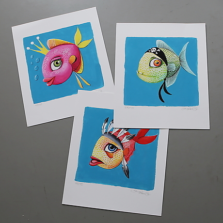 SARA ÅBERG. 3 pcs, color lithographs, signed and numbered. Art ...
