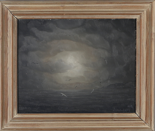 KARL GUSTAV HOLMBERG. Coastal landscape with seagulls, oil on Board ...