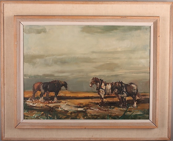 SVEN ERIK HELLQUIST. oil on Board, motif of horses, signed SE ...