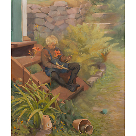 GUNNAR WALLENTIN. Boy with island boat, oil on canvas, signed. Art ...