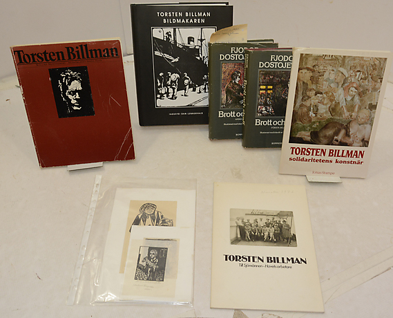 BILLMAN TORSTEN. two ink drawings + a woodcut + book collection. Books ...
