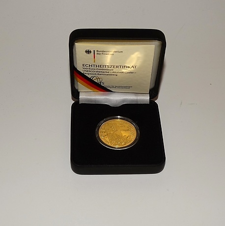 100 EURO GOLD COIN: MOTIVE UNESCO WORLD HERITAGE OLD TOWN GOSLAR, 2008 ...