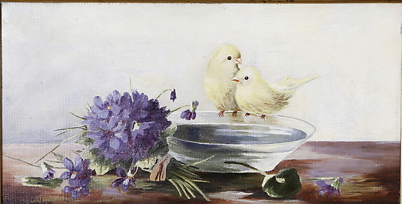 OIDENTIFIERAD KONSTNÄR. Still life with birds, oil on canvas, signed ...