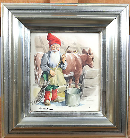 ERIK FORSMAN. Akvarell, Tomte med sopkvast, signerad Forsman. Konst ...