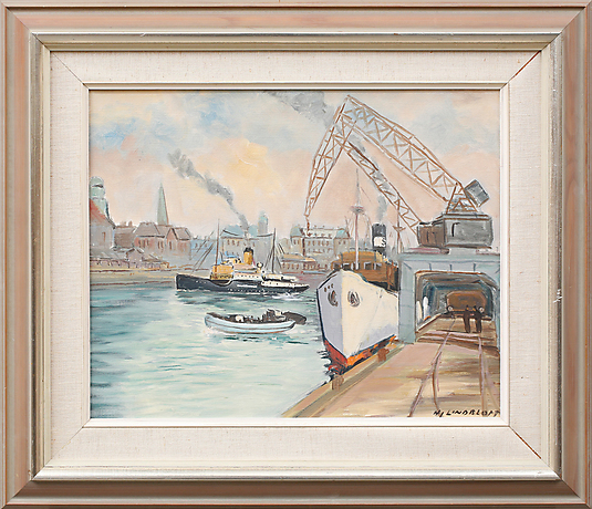 HJALMAR LINDBLOM. Motif from Malmö, oil on canvas, signed Hj Lindblom ...