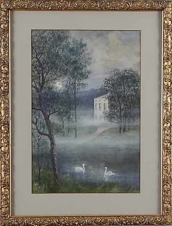 ANNA BILLING. View in moonlight towards Rosendal Castle, watercolour ...