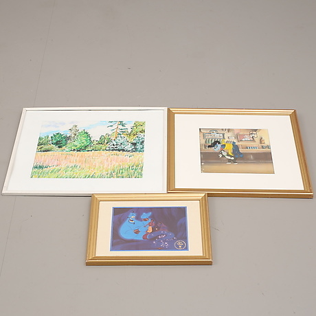 GUNNAR LINDBERG. Chalk. LITHOGRAPHIC PRINT, Aladdin, Disney. FILM CELL ...