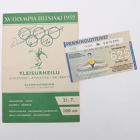 AUTOGRAPH. WILLIAM THORESSON, BORN 1932, OLYMPIC GOLD MEDALIST IN ...