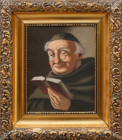 AUGE JESSEN. Olja på duk, munk, signerad. Konst - Måleri - Auctionet