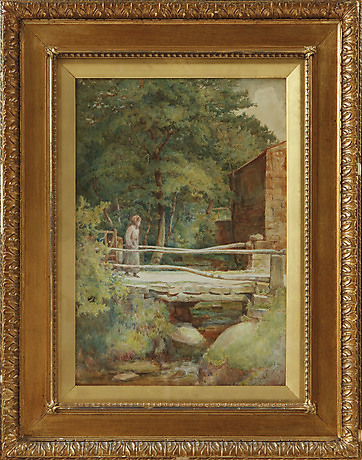 ALFRED ELSWORTH. Figure by stone bridge, watercolour, signed and dated ...